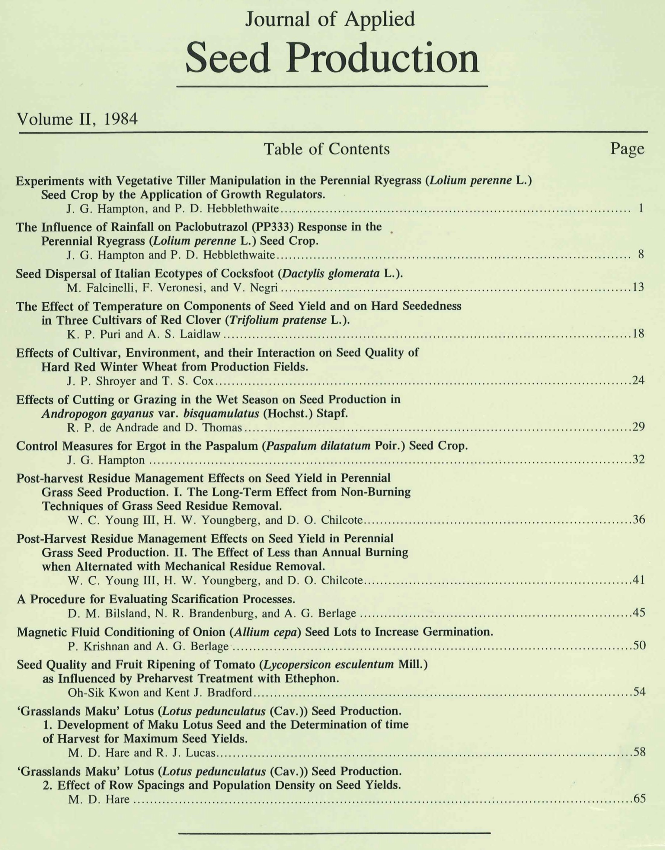 The Journal of Applied Seed Production – IHSG